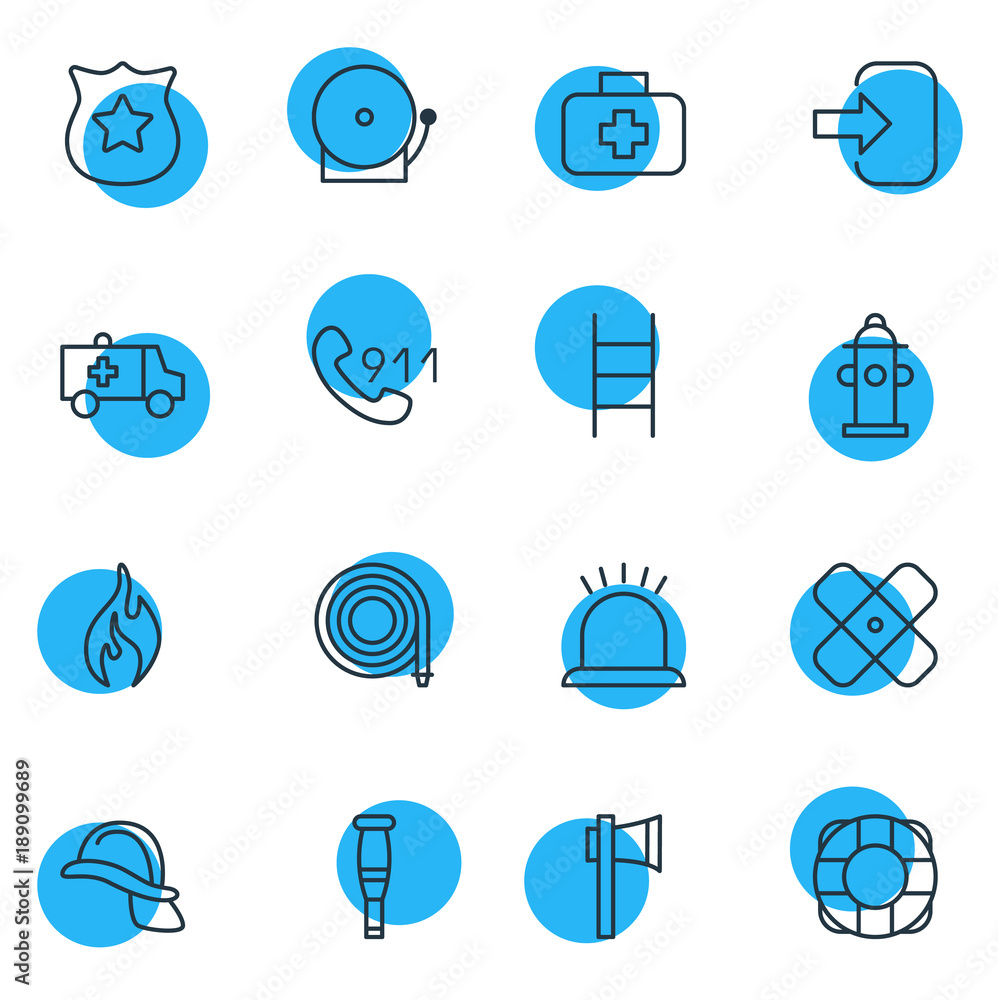 Vector illustration of 16 emergency icons line style. Editable set of ...