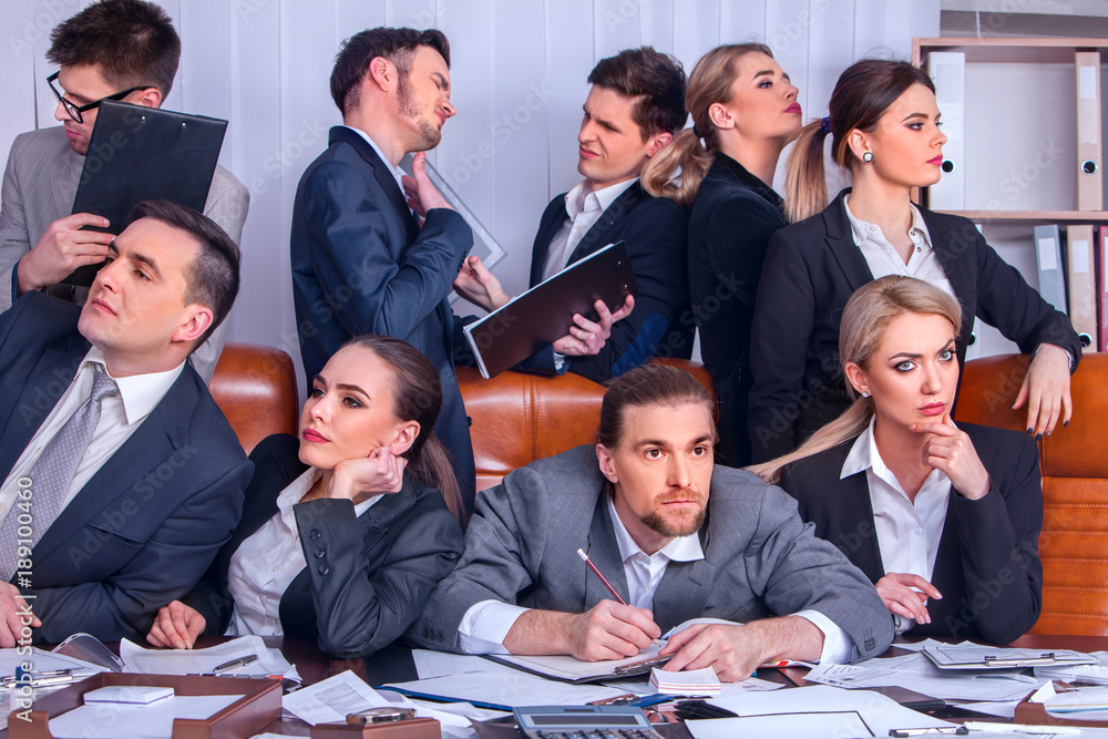 Business people office life of team people are happy with hand up ...