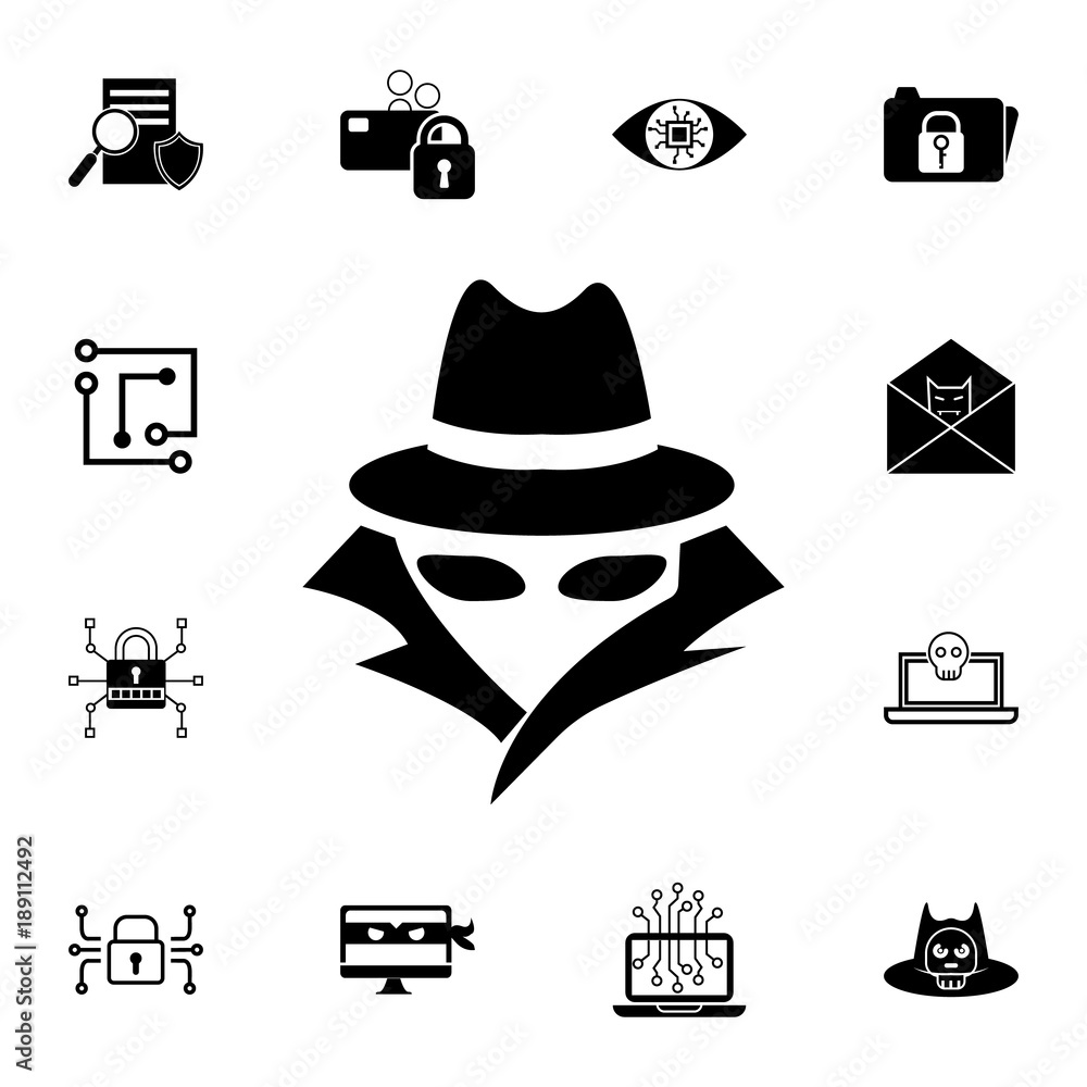Spy, agent icon. Set of cybersecurity icons. Signs, outline symbols ...