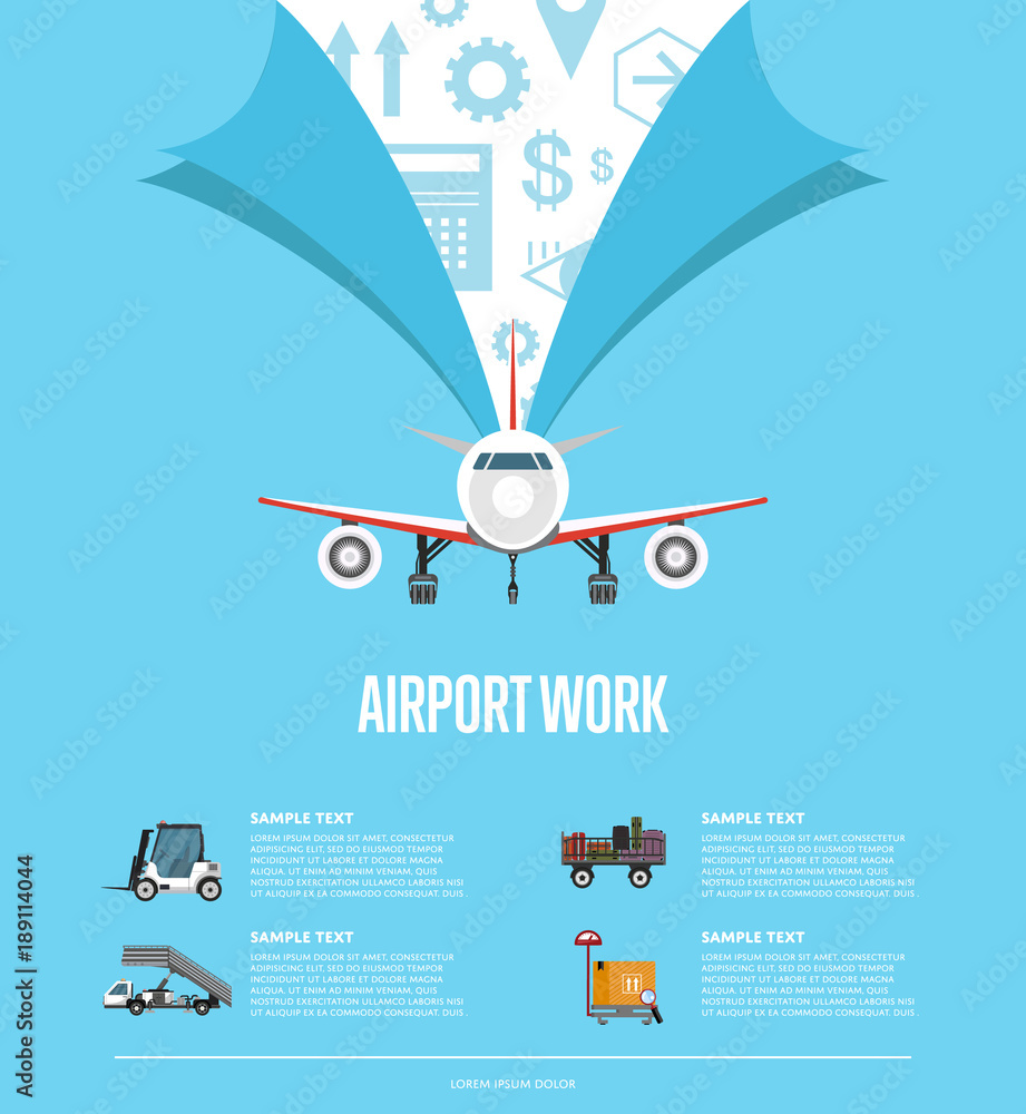 Airport work poster for commercial airline. World flying organization ...