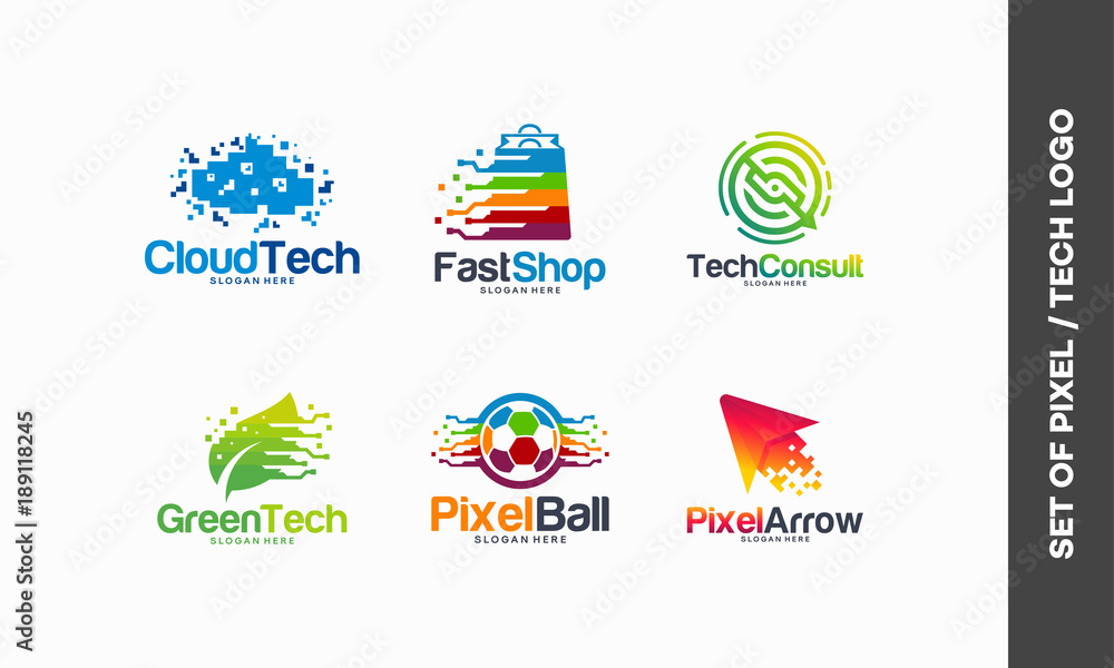 set of technology pixel logo designs template, Cloud Tech logo, Fast ...