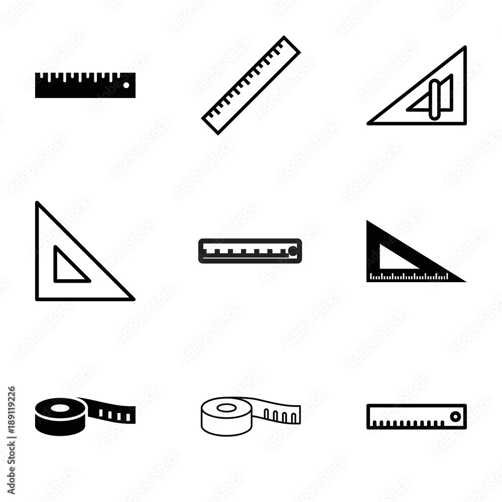 Length icons. set of 9 editable filled and outline length icons Stock ...