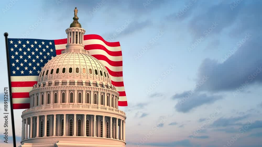 Capital Building Spin with Flag Animation. animation of the top of the ...