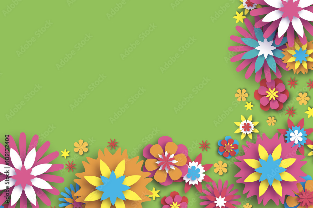 Colorful Floral Card. Paper cut Flowers Border Composition. Origami ...