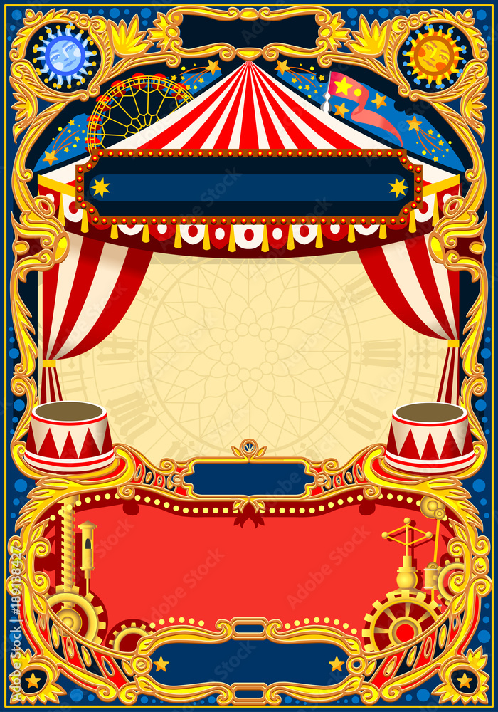 Circus editable frame. Vintage template with circus tent for kids ...
