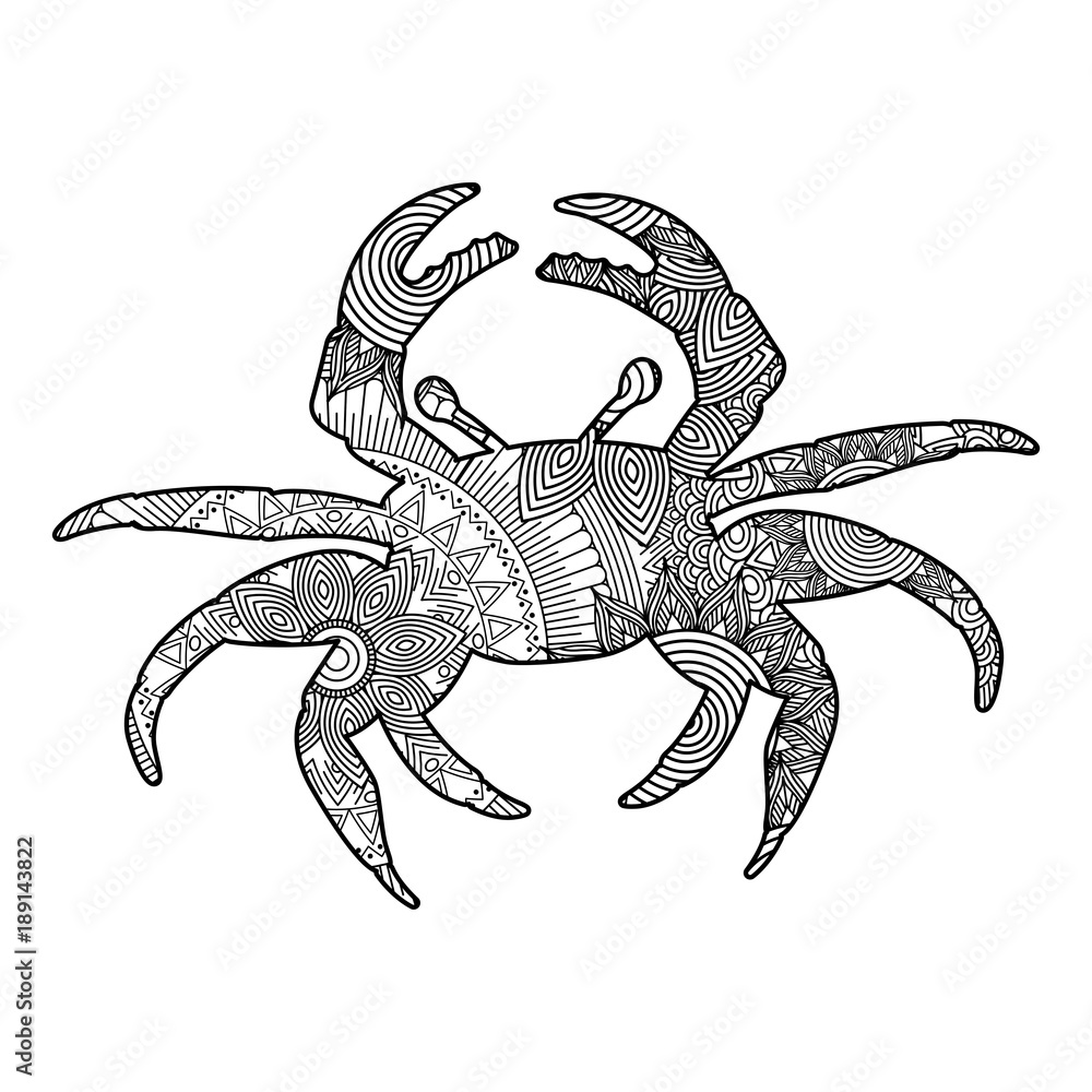 hand drawn for adult coloring pages with crab zentangle monochrome ...