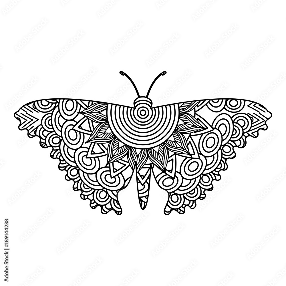 Hand Drawn For Adult Coloring Pages With Butterfly Zentangle Monochrome