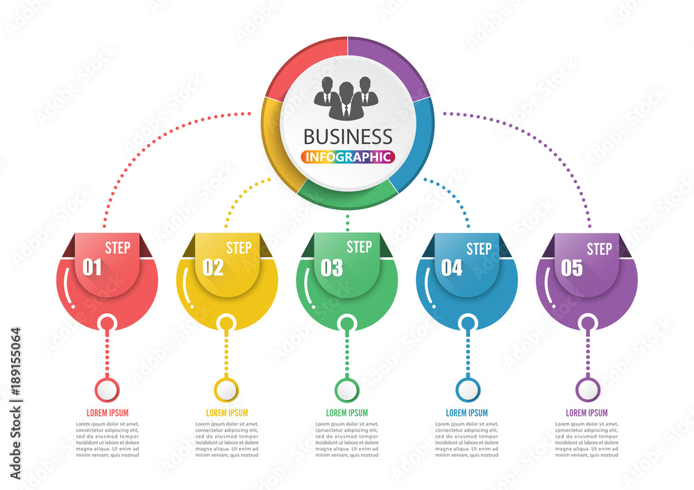 Abstract 3D infographic template with a five steps for success. Business circle template with ...