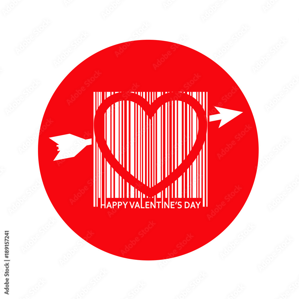Icono plano codigo de barras HAPPY VALENTINES DAY con corazon circulo ...