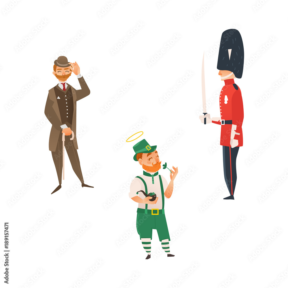 vector cartoon people in United kingdom national costumes set. English ...