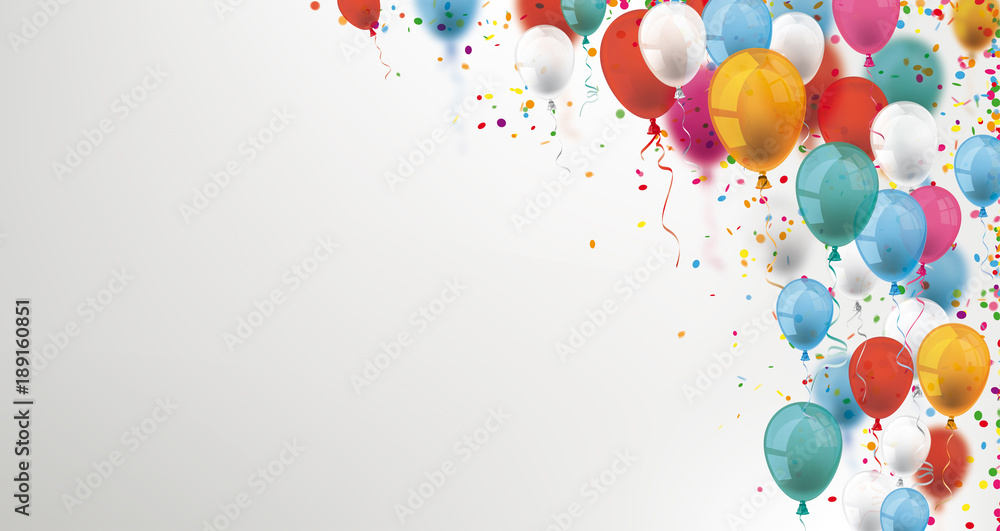 Banner mit Bunten Luftballons und Konfetti Stock-Vektorgrafik | Adobe Stock