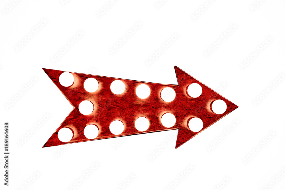 Old grungy cracked red arrow as a vintage bright and colorful ...