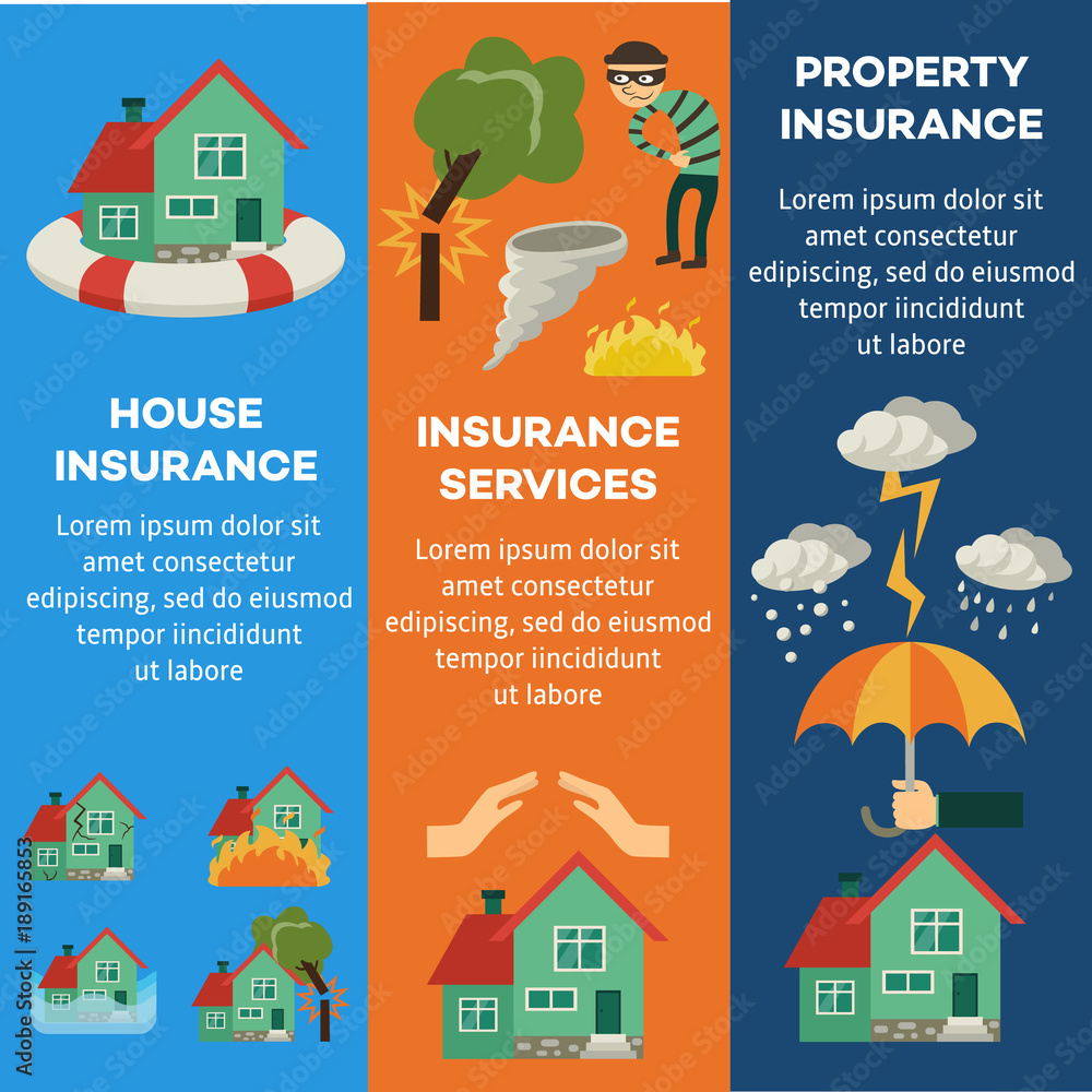 Vector house insurance infographic posters set. House, property ...