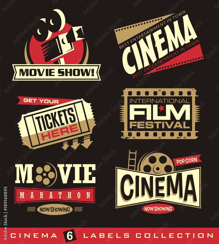 Cinema and movies set of labels, emblems, banners and design elements ...