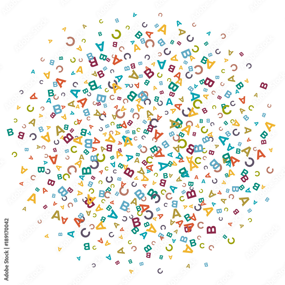 Vector colorful random spray background made from alphabet symbols ...