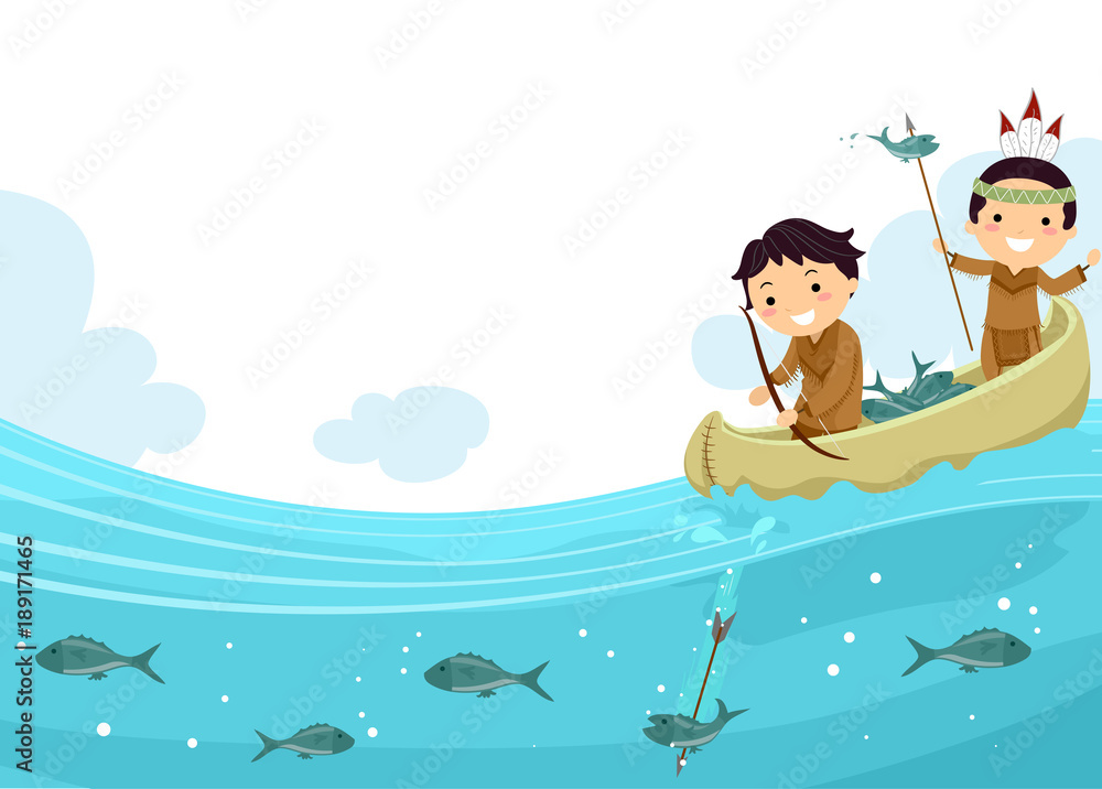 Stickman Kids Boys Indian Fishing Illustration Stock Vector | Adobe Stock