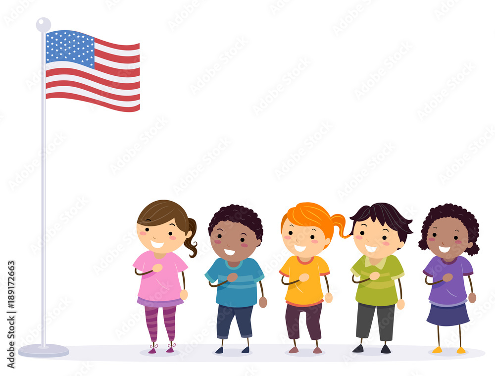 Stickman Kids Pledge Flag Illustration Stock Vector | Adobe Stock