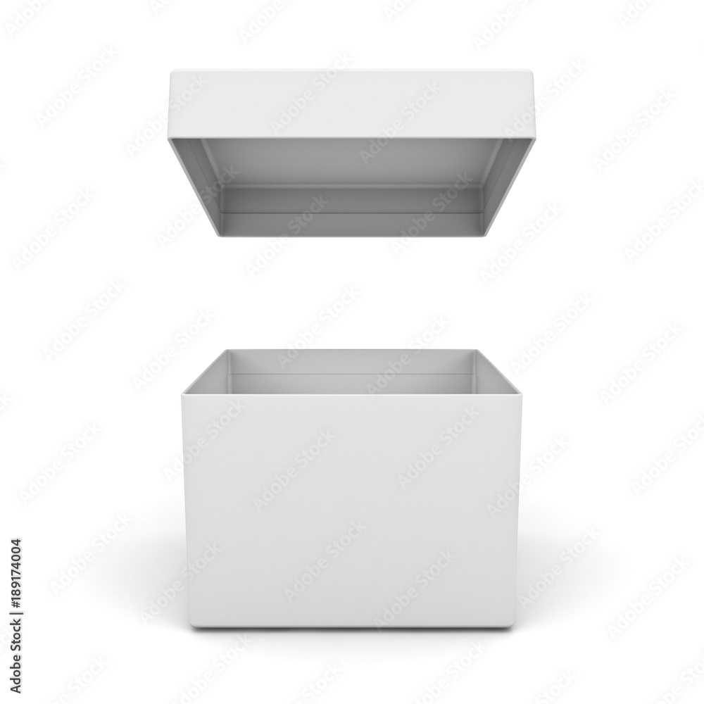 Blank box open with lid isolated on white background with shadow . 3D ...