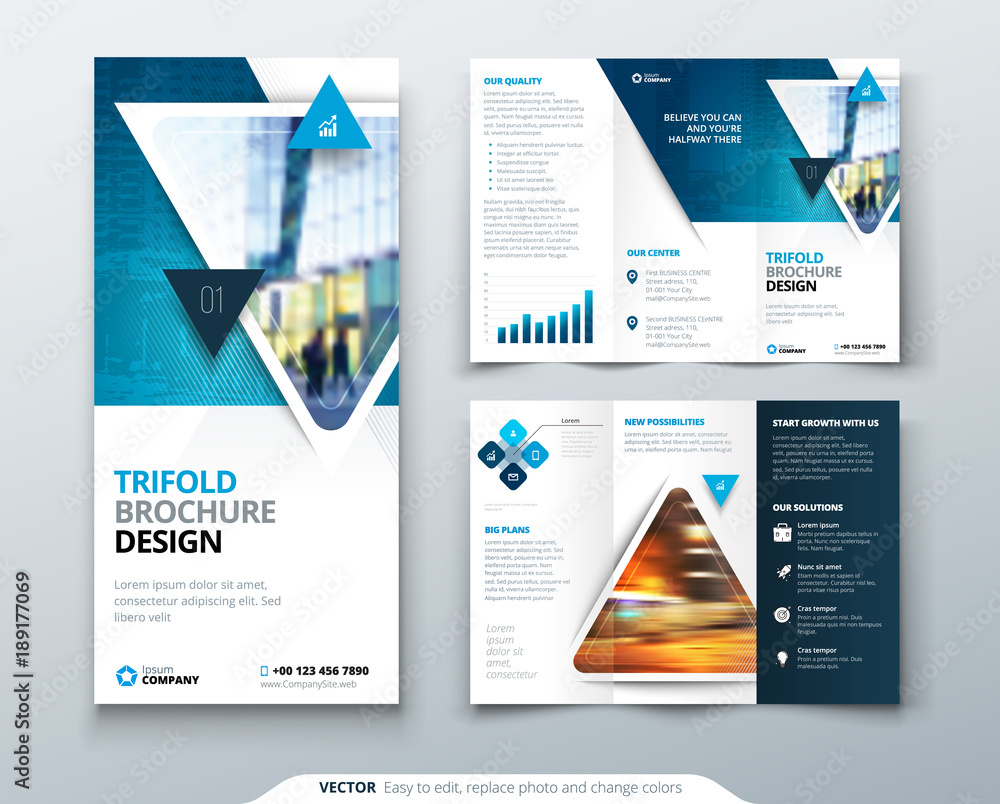 Business tri fold brochure design. Blue green corporate business ...