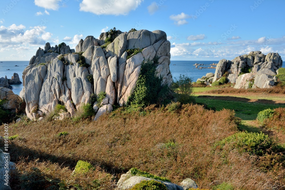 La côte et ses rochers pointus à Plougrescant Pors-Scaff en Bretagne ...