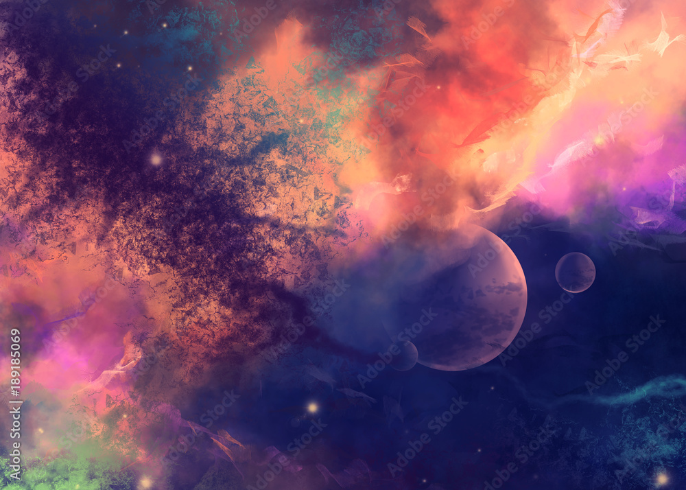 Colorful space star nebula and planets in Space Background. Digital ...