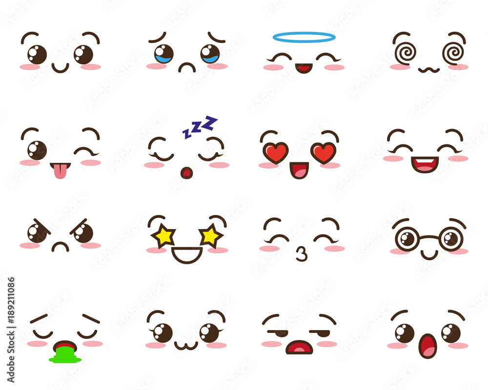 Kawaii emoji. Cute emoticons Stock Vector | Adobe Stock