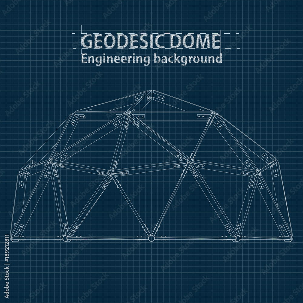 Drawing blueprint geodesic domes with lines of building. Vector EPS10 ...