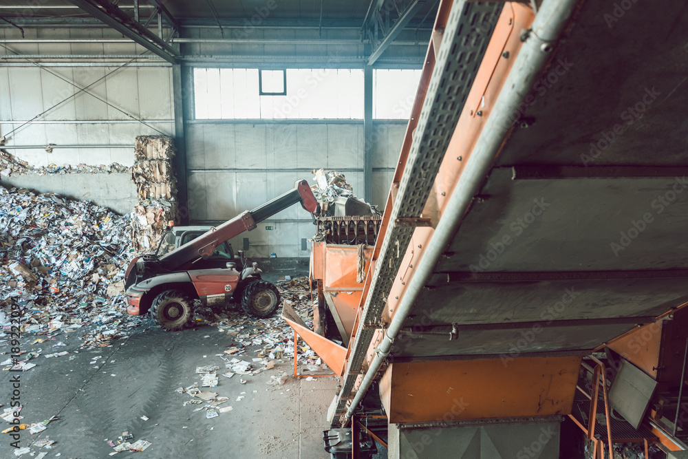 Conveyor belt transporting garbage to sorting room of mrf Stock Photo ...