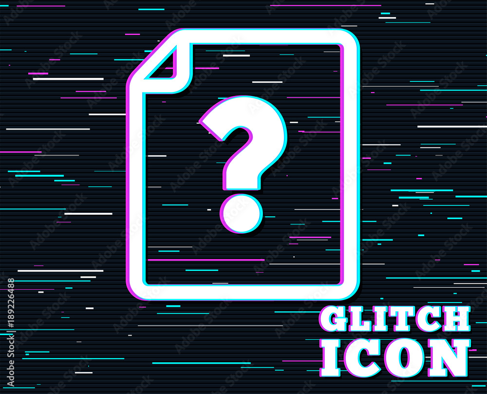 Glitch effect. File document help icon. Question mark symbol ...