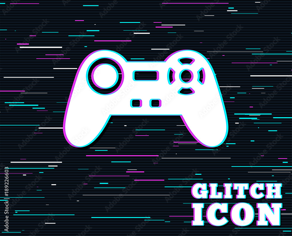 Glitch effect. Joystick sign icon. Video game symbol. Background with ...