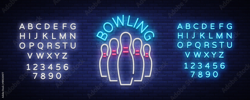 Bowling logo vector. Neon sign, symbol, bright banner advertising ...