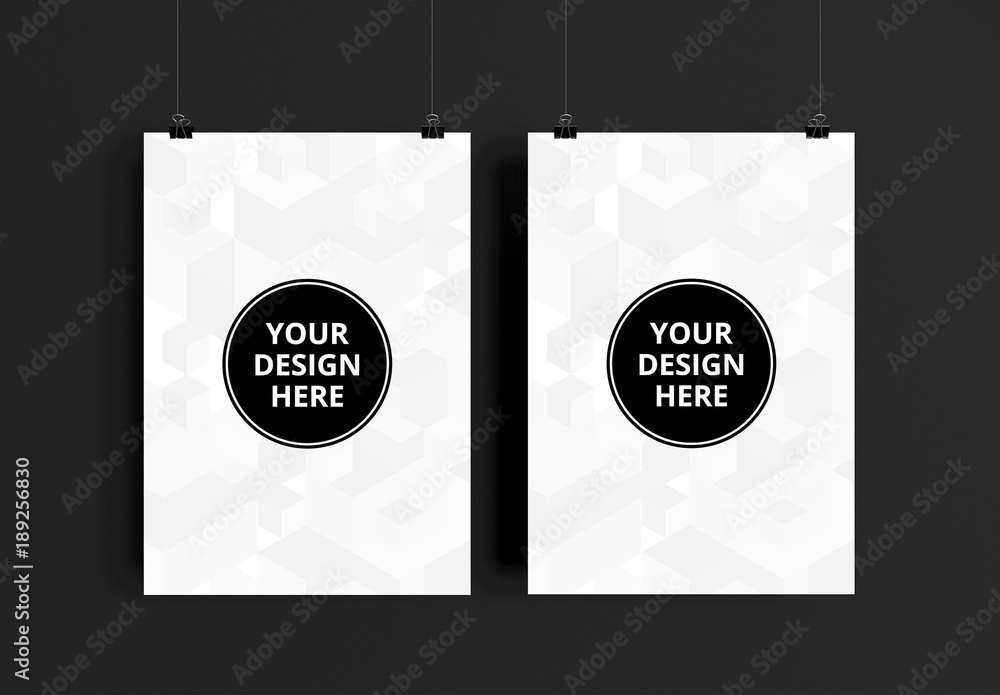 Two Hanging Posters Mockup 1 Stock Template | Adobe Stock