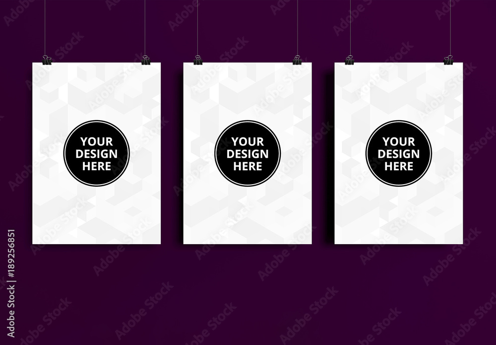 Three Hanging Posters Mockup 1 Stock Template | Adobe Stock