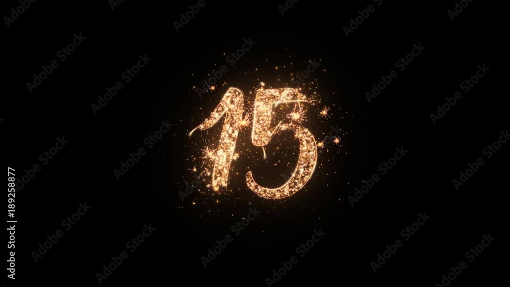 Letter 15 greeting text with particles and sparks isolated on black ...