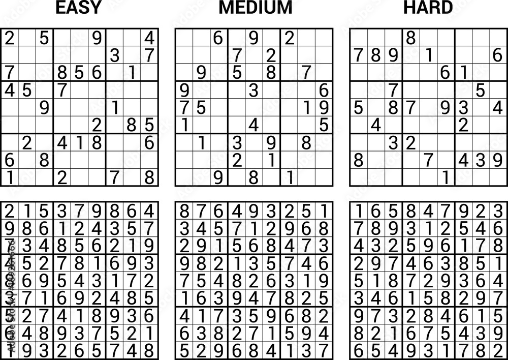 Sudoku Puzzle Game With Answers Stock Vector Adobe Stock