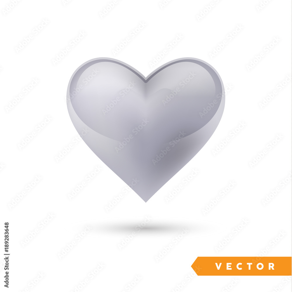 Realistic silver heart. Isolated on white. Valentines day greeting card ...