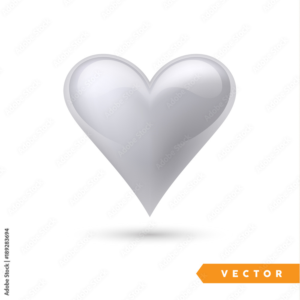 Realistic silver heart. Isolated on white. Valentines day greeting card ...