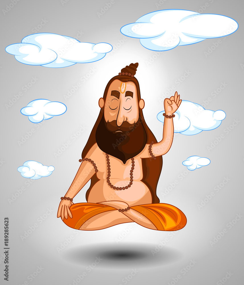 cartoon style Indian sadhu character illustration Stock Vector | Adobe ...