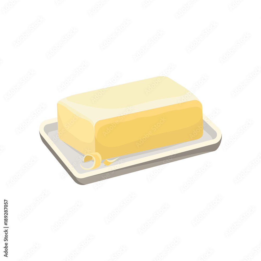 Butter on a white plate, dairy product cartoon vector Illustration Stock-Vektorgrafik | Adobe Stock