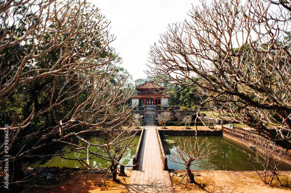 Ancient tomb of Minh Mang Emperor in Hue, Vietnam. Minh Lau pavilion ...