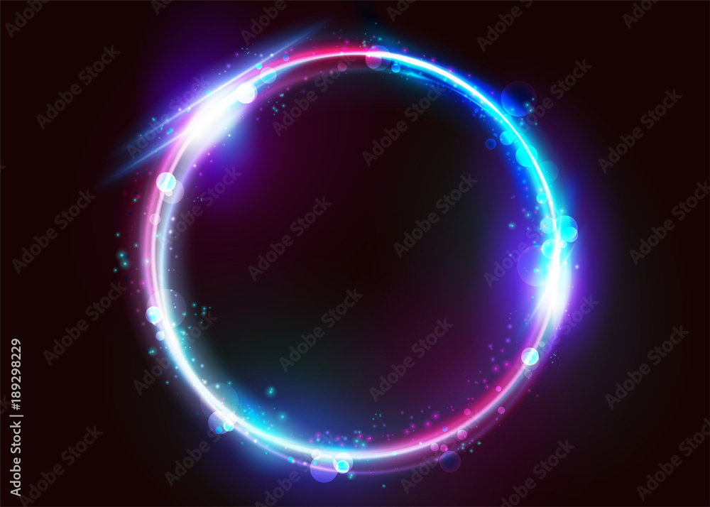 Vector Vibrant Neon Circle with Bokeh Effect. Round Frame with Empty ...