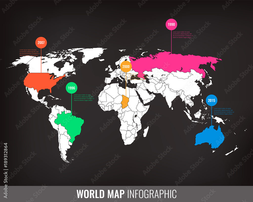 World map infographic template. All country are selectable. Vector ...