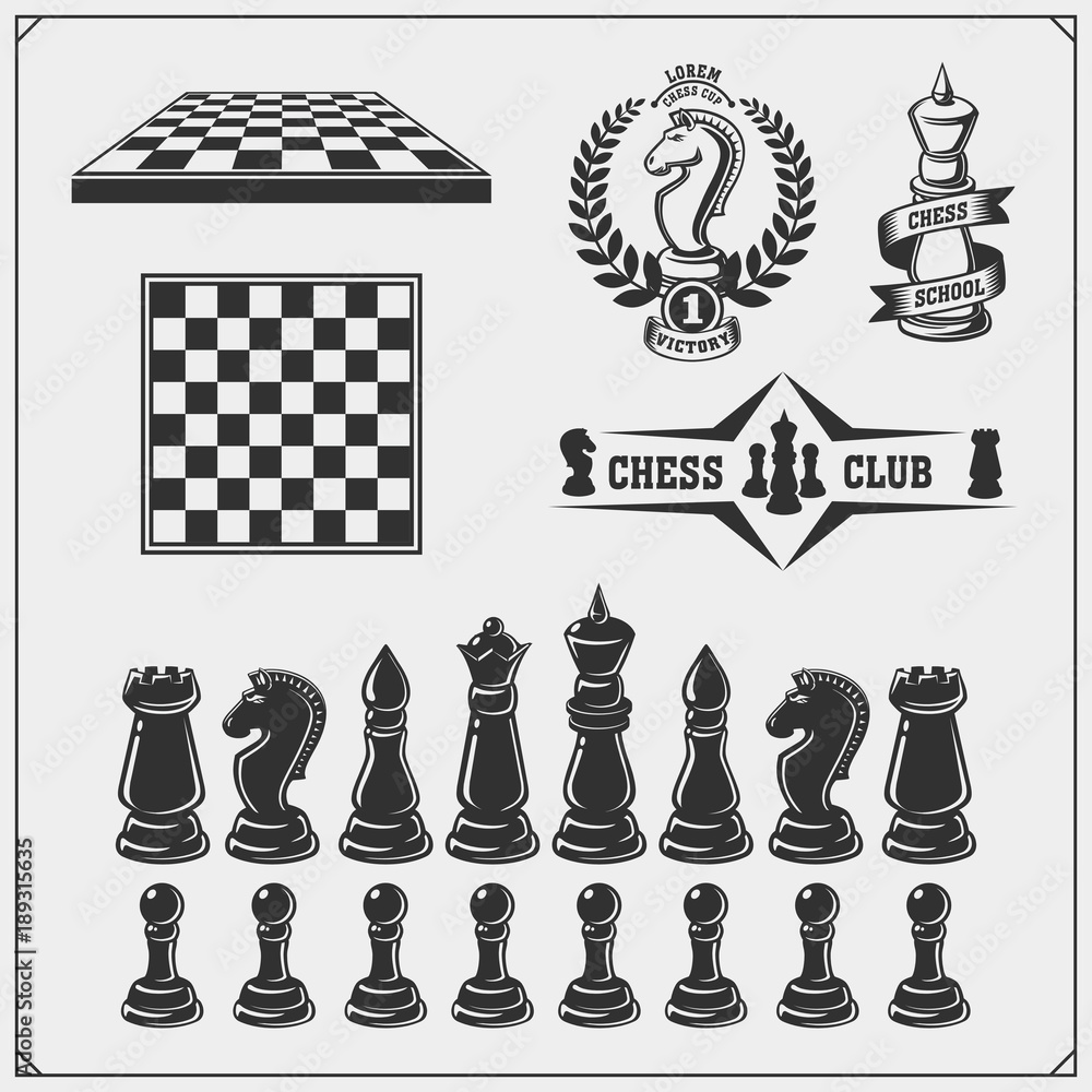 Set of labels, emblems, icons and signs for chess tournament. Vector ...
