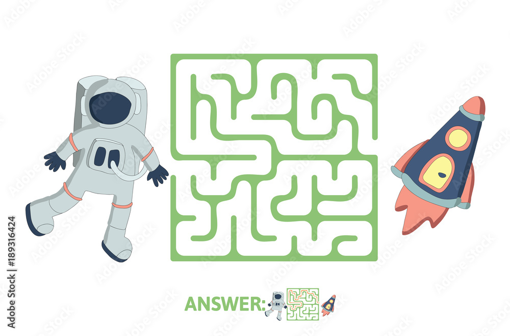 Children's maze with astronaut and rocket. Cute puzzle game for kids ...