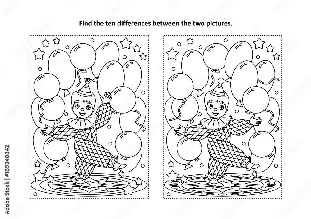 Circus themed find the ten differences picture puzzle and coloring page ...