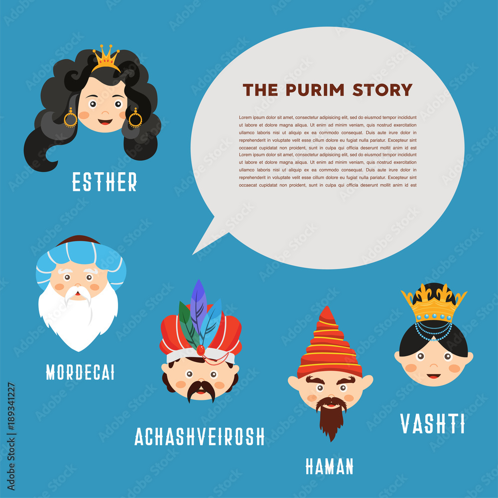 Happy Purim. the story of Purim with traditional characters. Jewish ...