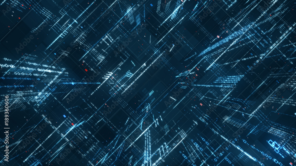 Digital binary code matrix background - 3D rendering of a scientific technology data binary code ...