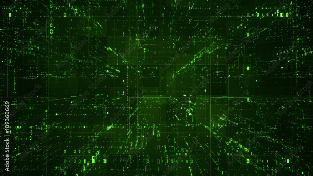 Digital binary code matrix background - 3D rendering of a scientific ...