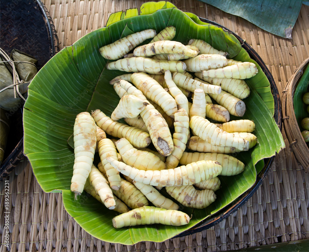 West Indian arrowroot plant on banana leaf background Stock Photo ...