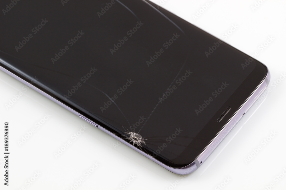New and modern smartphone with screen has cracks, Touch screen ...
